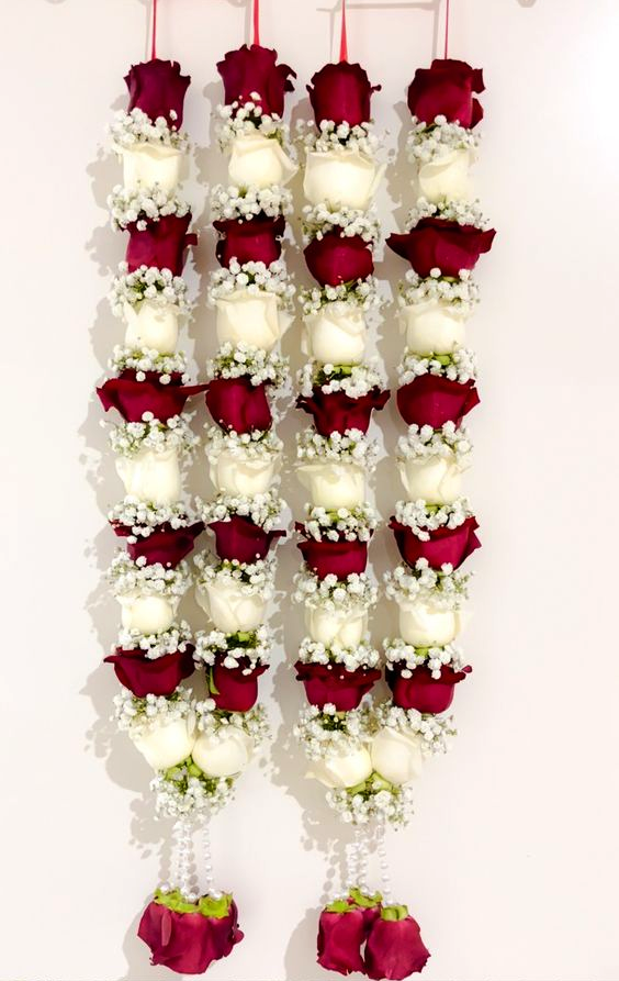White & Red Roses Mala/Haar for Weddings and Events in Lahore – Flower ...